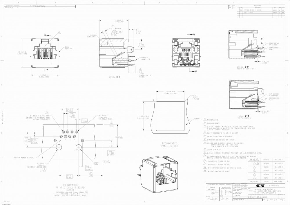TE Connectivity 6116202-1 controlled drawing preview