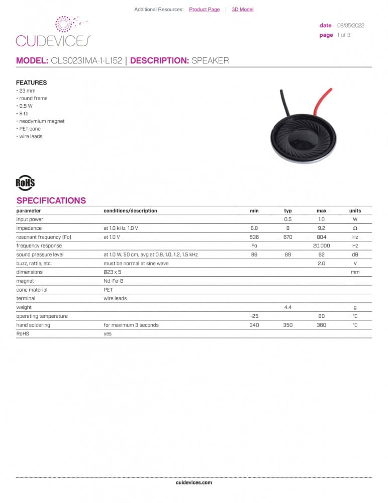 CLS0231MA-1-L152 datasheet page 1