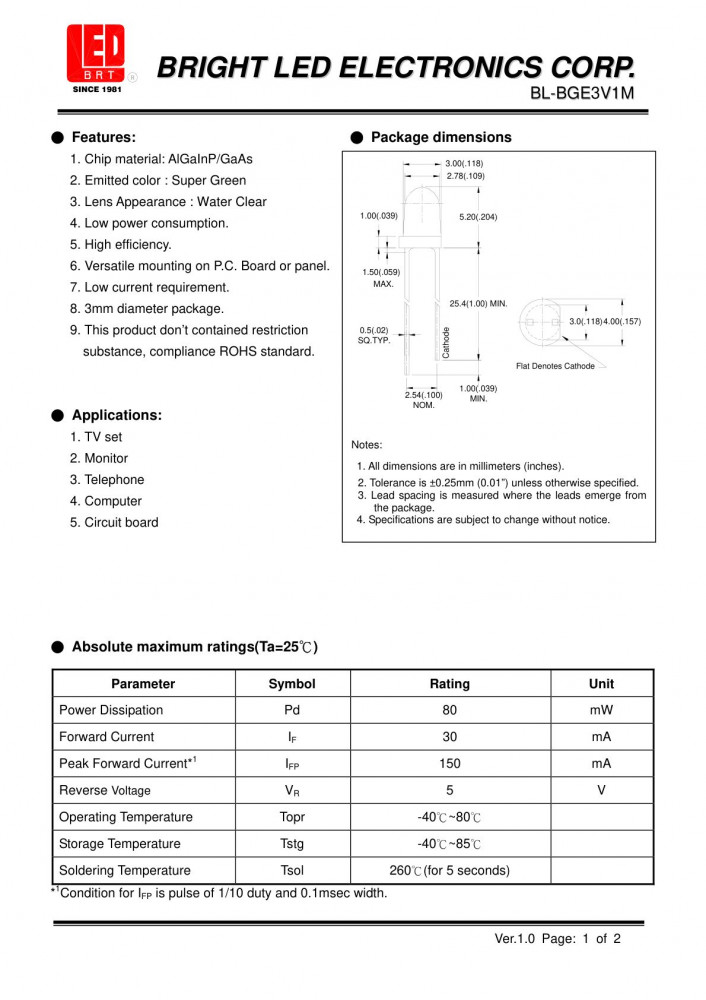 BL-BGE3V1M datasheet page 1