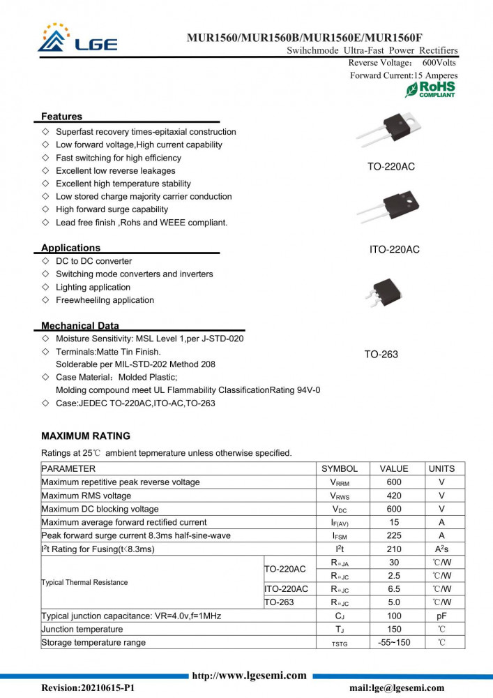 LGE MUR1560 datasheet page 1