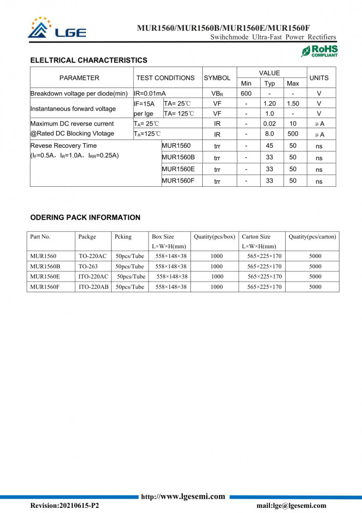LGE MUR1560 datasheet page 2