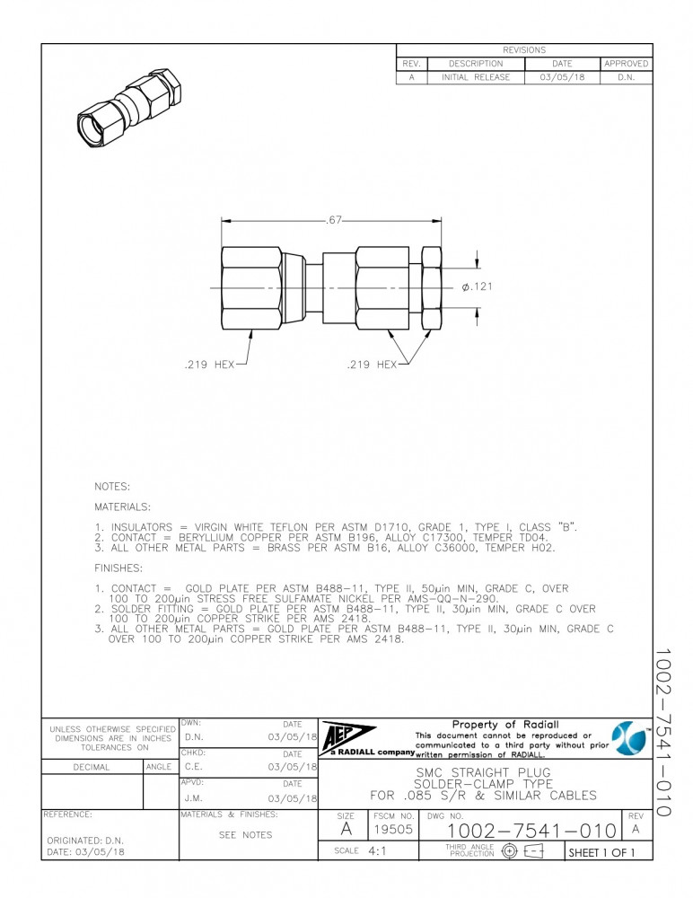 Radiall 1002-7541-010 product drawing