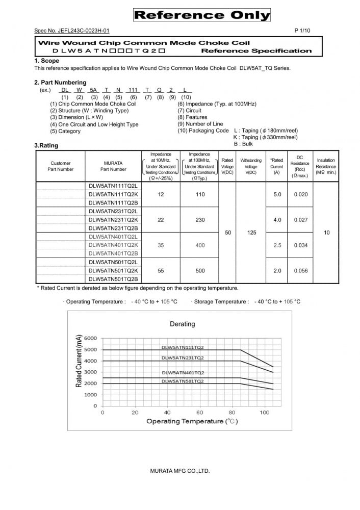DLW5ATN231TQ2L reference specification page 1