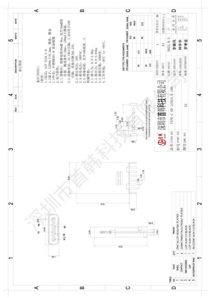 TYPE-C 6P LCH15.0 108 specification page 1