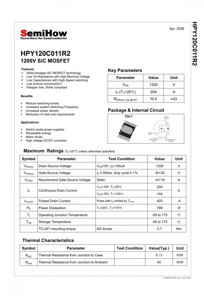 HPY120C011R2 technical document page 1
