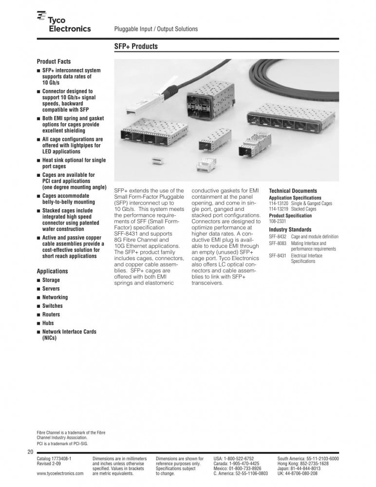TE Connectivity SFP+ document page 1