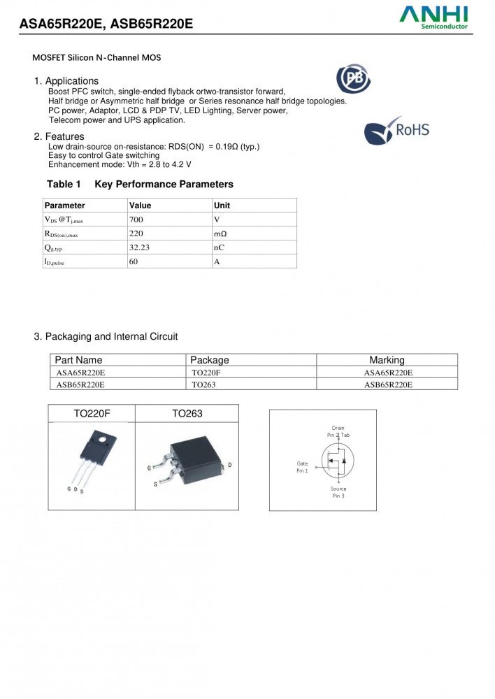ASB65R220E datasheet page 1