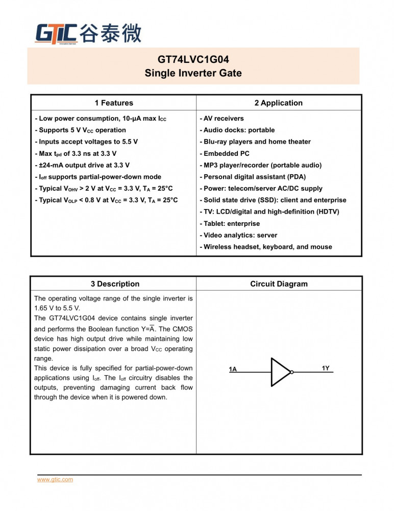 GT74LVC1G04S5 datasheet page 1