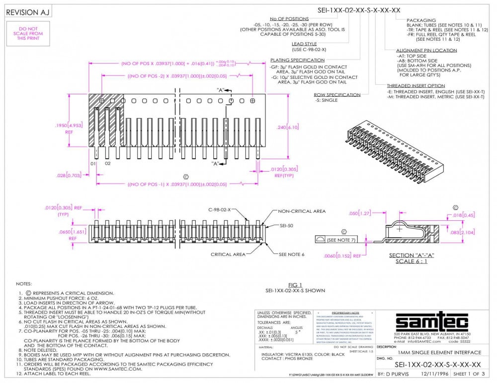 Samtec SEI-105-02-GF-S technical drawing page 1