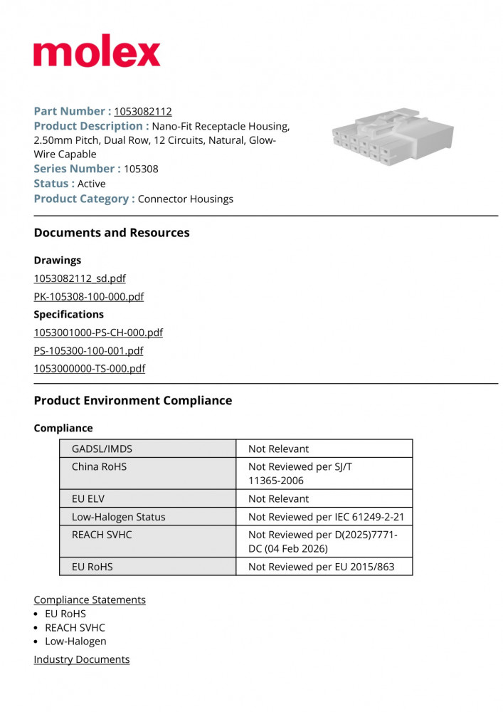 MOLEX Nano-Fit product specification, page 1