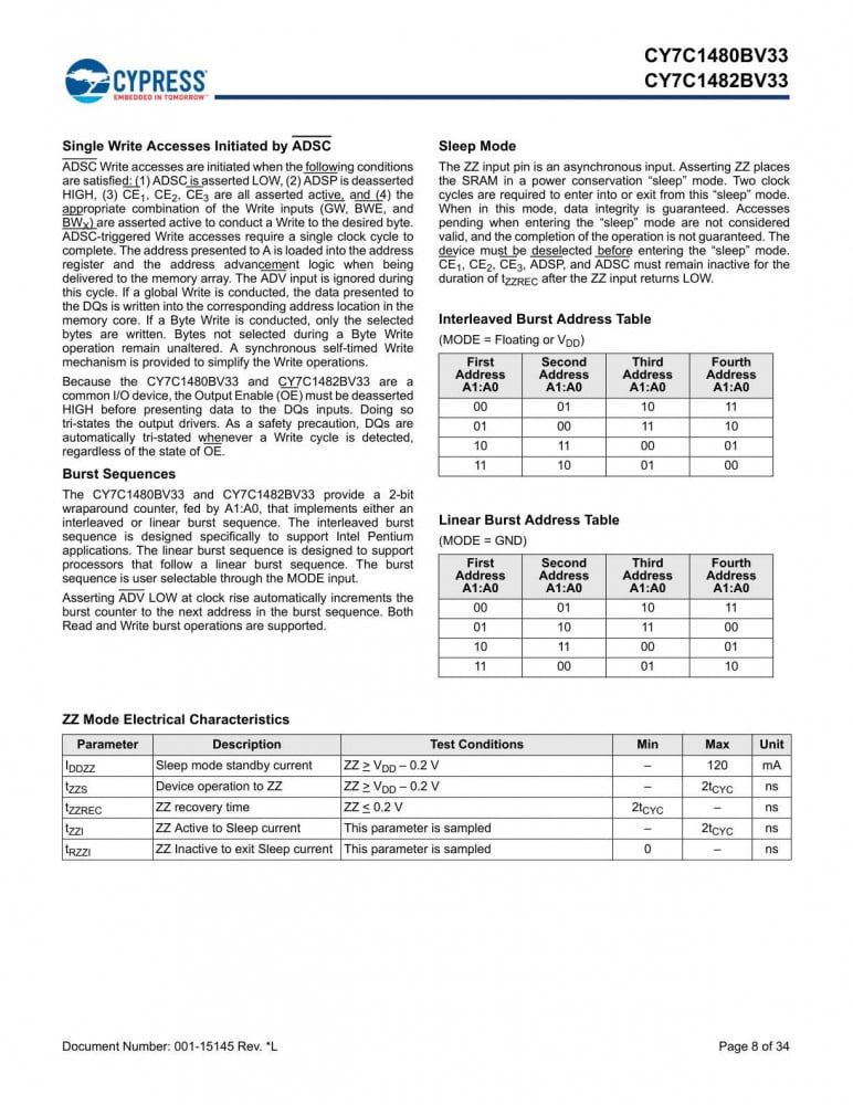 CY7C1480BV33 datasheet page 8