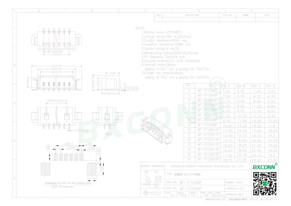 WF-1F125AxP product drawing page 1