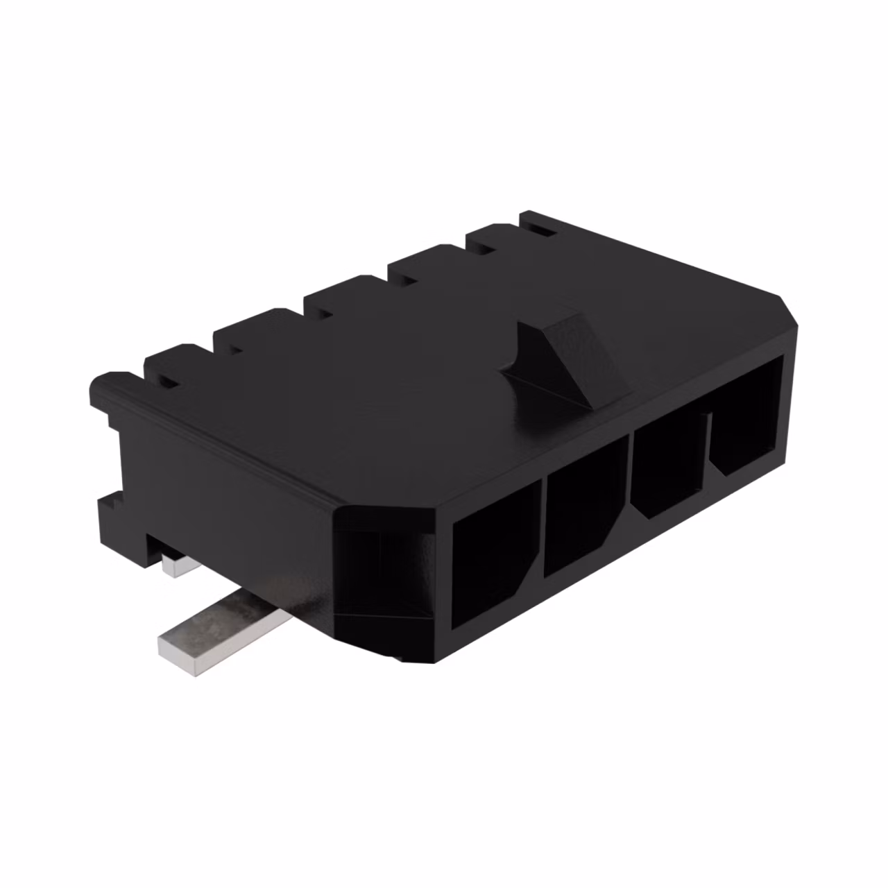 Micro-Fit+ Vertical Header, Surface Mount, 3.00mm Pitch, Single Row, 4 Circuits, 1.50µm Matte Tin (Sn) Plating, Glow-Wire Capable, Press Clip, Black, Tape and Reel