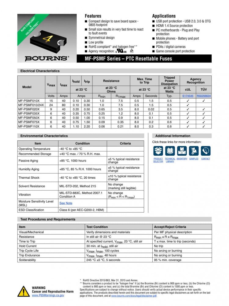 BOURNS MF-PSMF datasheet page 1
