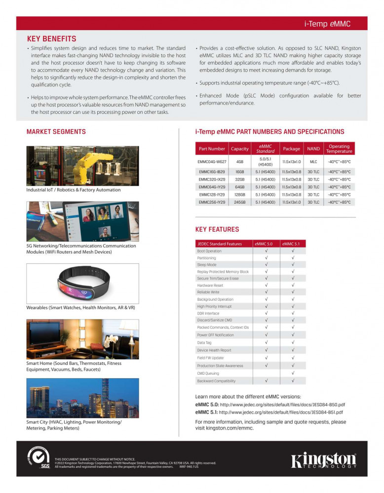 Kingston eMMC technical document page 2