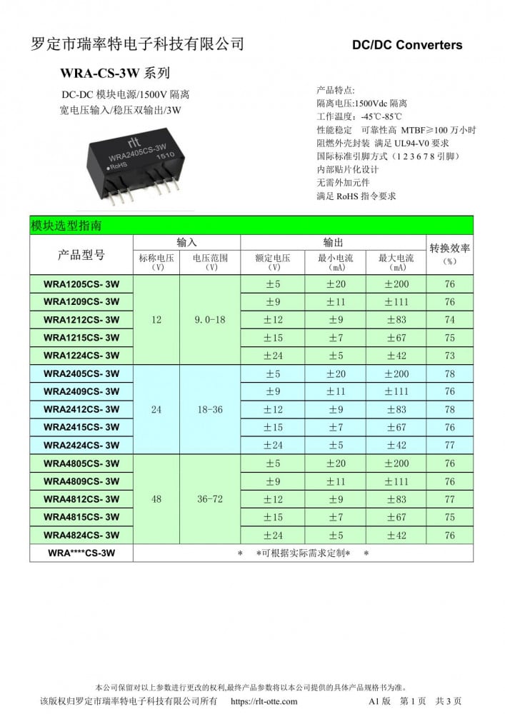 RLT WRA-CS-3W datasheet page 1