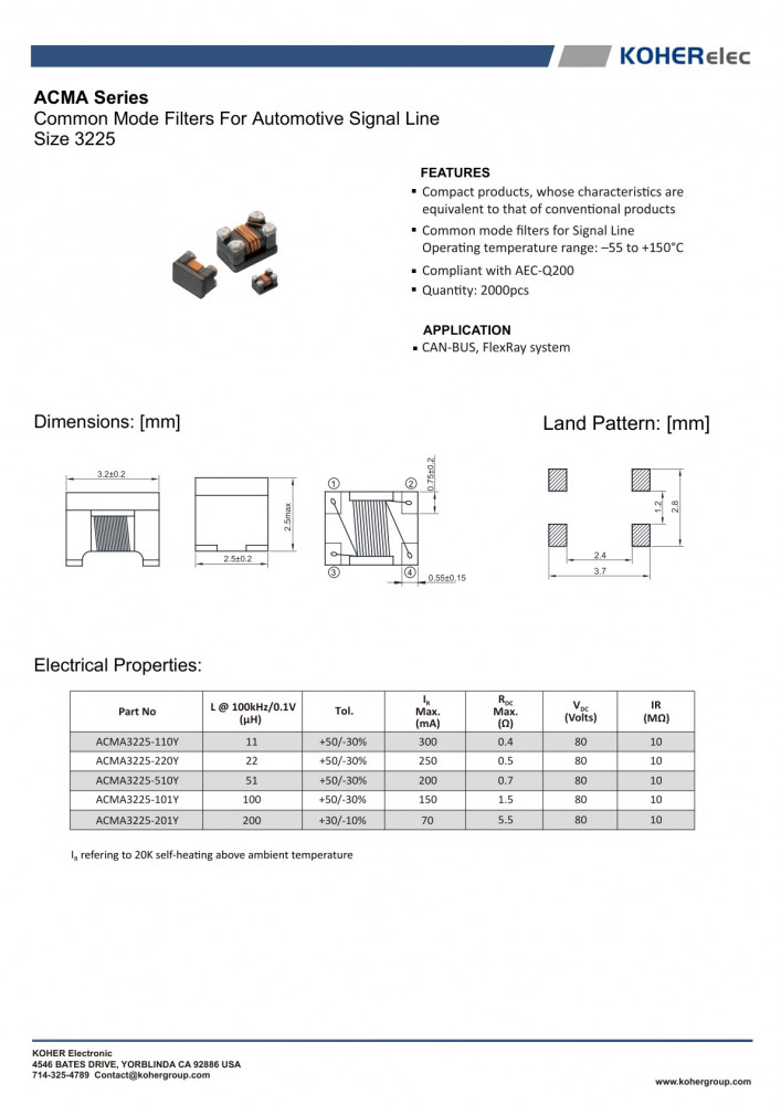 ACMA3225-101Y datasheet page 1