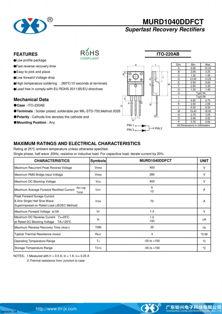 MURD1040DDFCT datasheet page 1