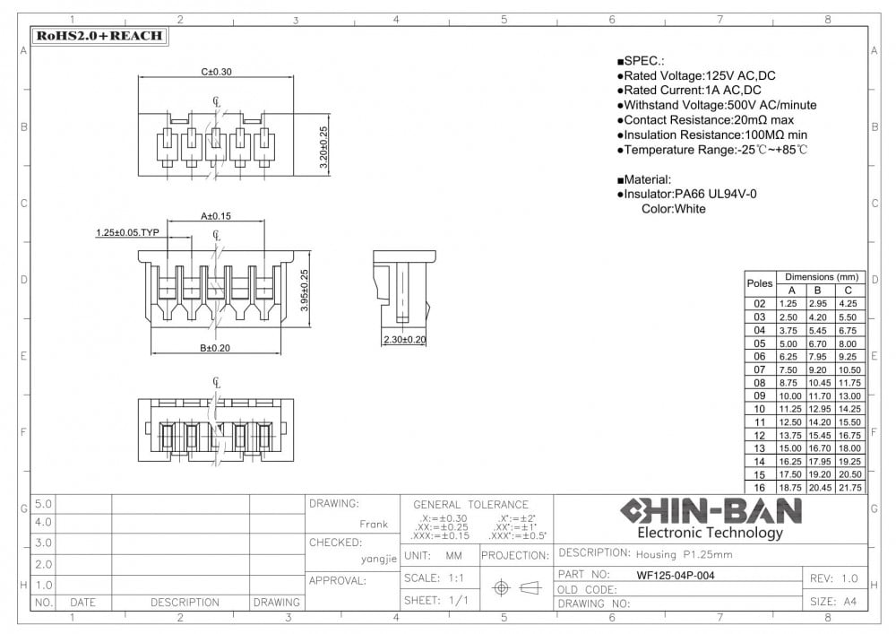 CHIN-BAN WF125-04P-004 technical drawing