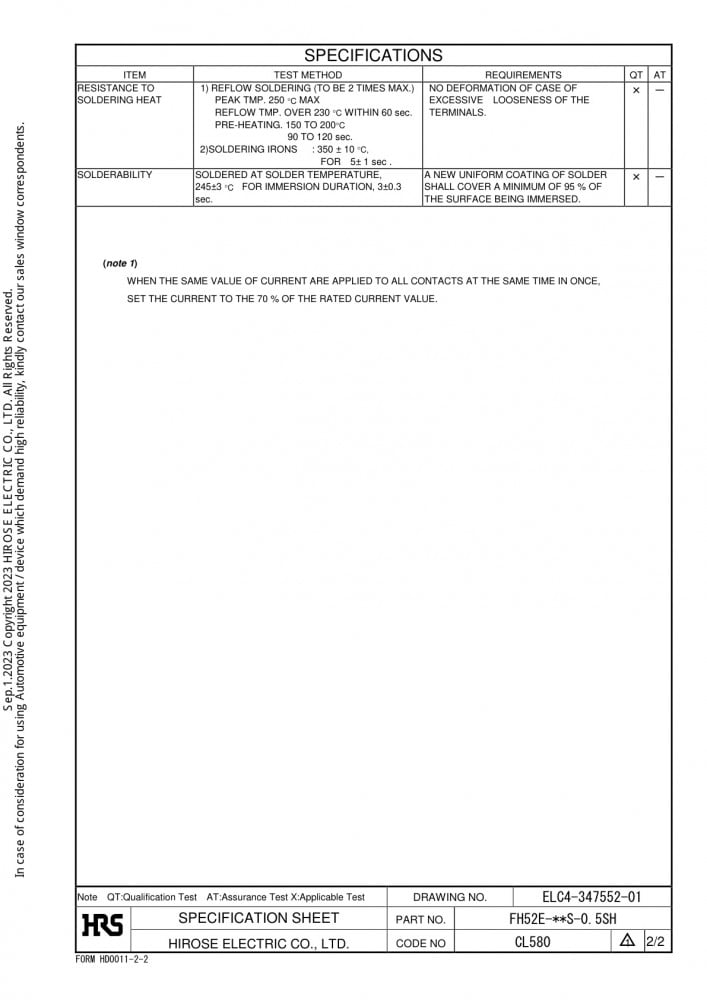 HRS FH52E-30S-0.5SH specification sheet page 2