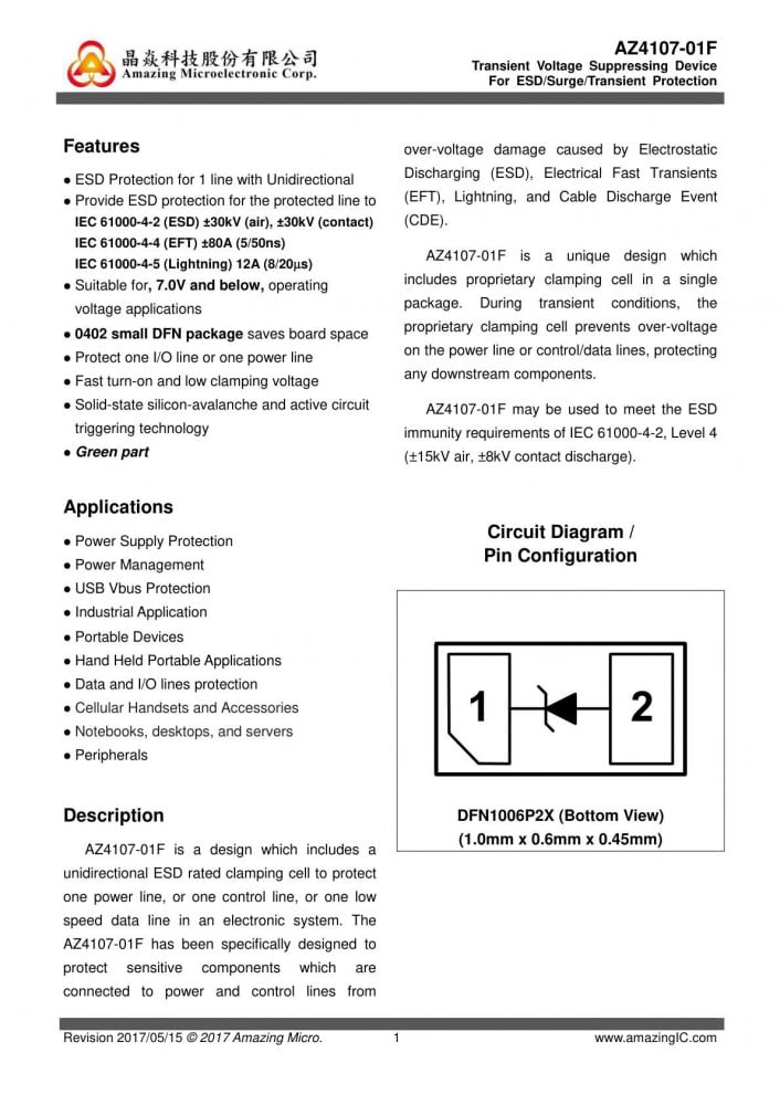 AZ4107-01F datasheet page 1