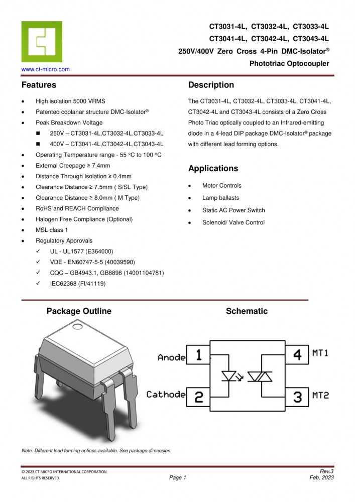 CT3032-4L datasheet page 1