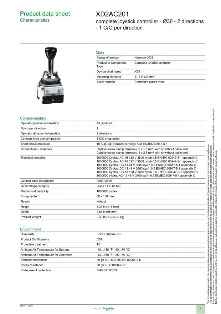 XD2AC201 technical document page 1