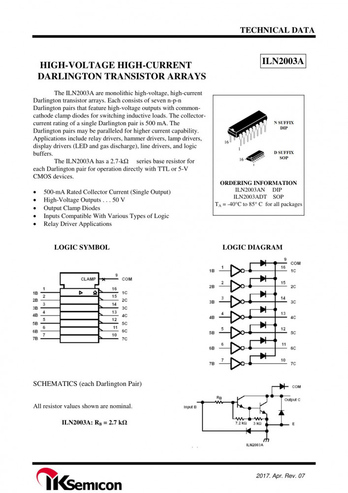 ILN2003ADT technical document page 1