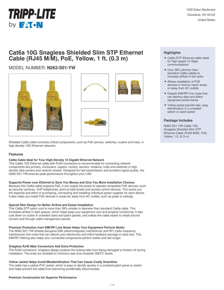 N262-S01-YW technical document page 1