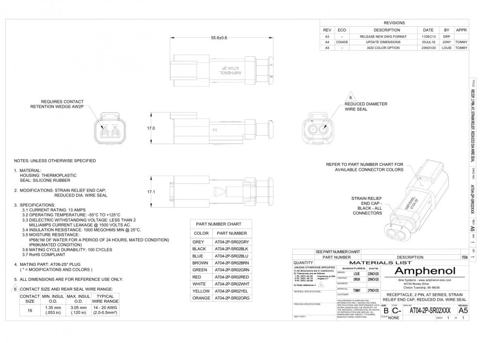 Amphenol AT04-2P-SR02BLK technical drawing page 1