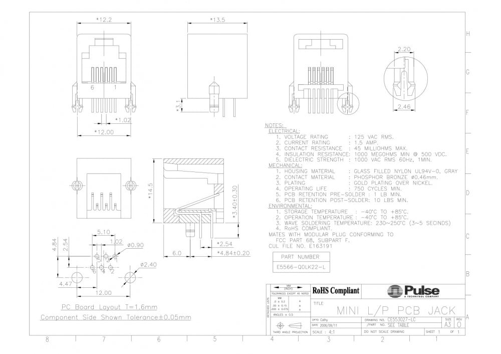 PULSE E5566-Q0LK22-L technical drawing preview
