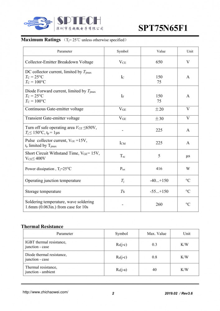 SPT75N65F1 datasheet page 2