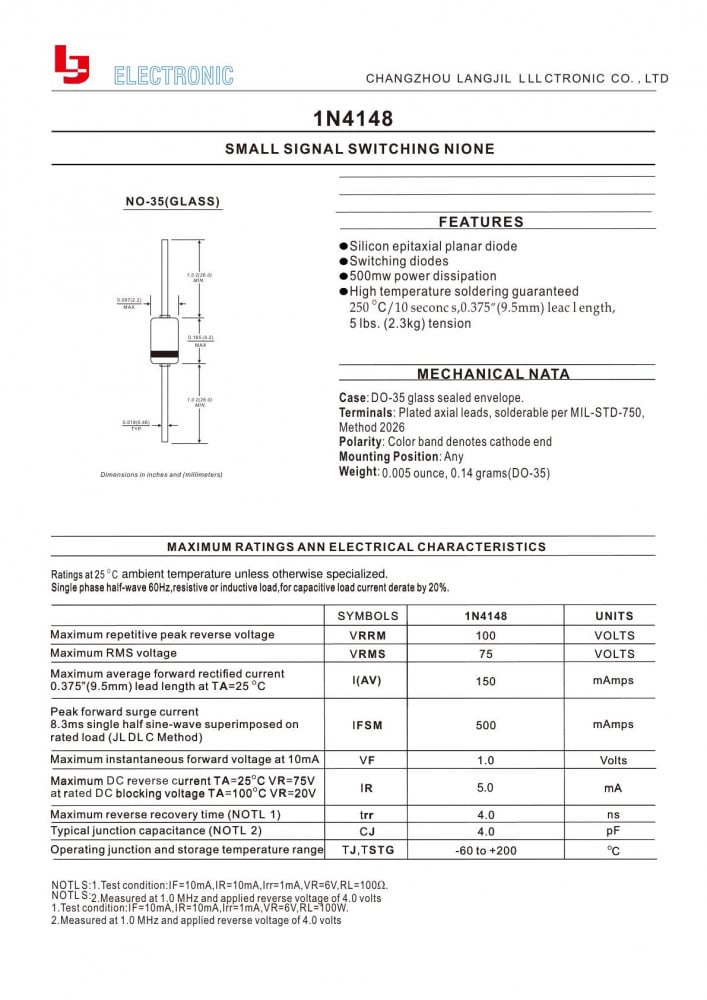 LangJie 1N4148 datasheet page 1