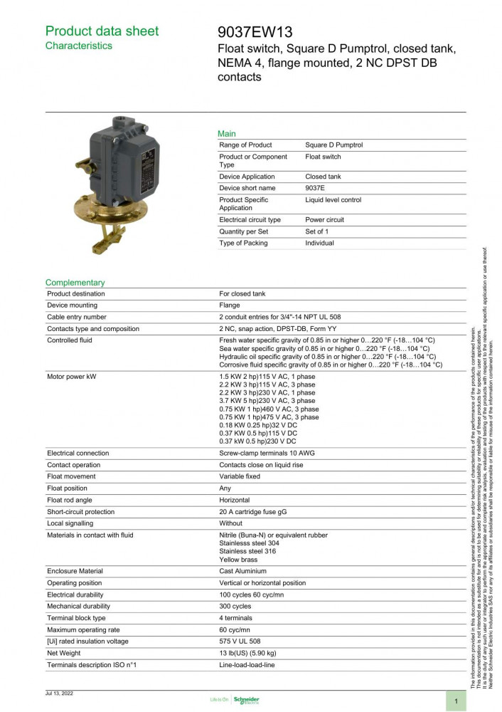 9037EW13 technical document page 1