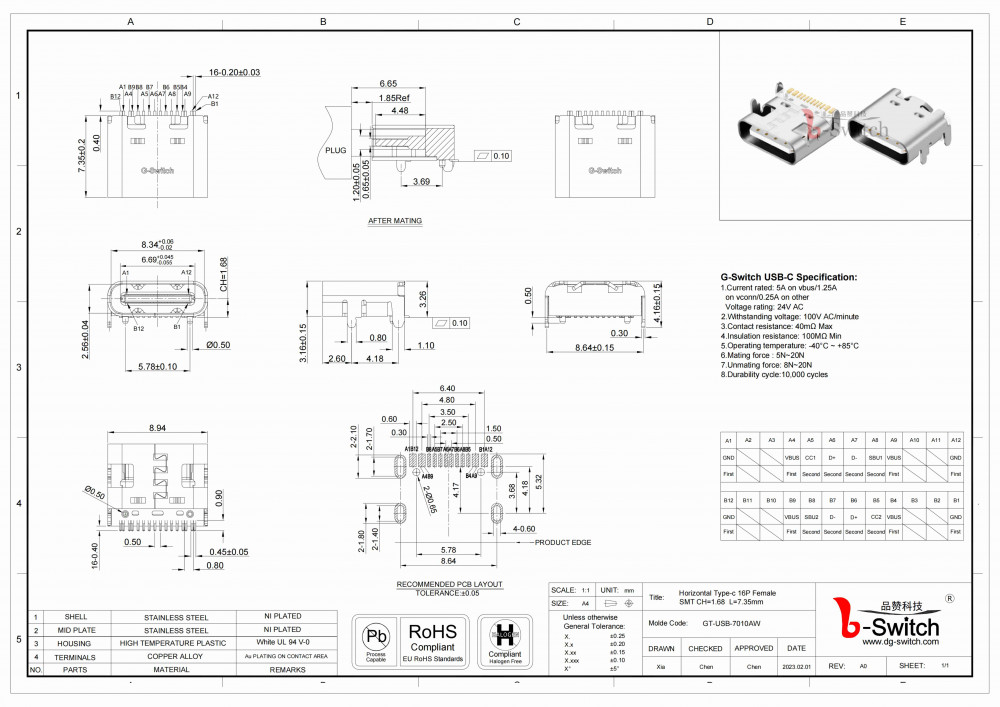 G-Switch GT-USB-7010AW technical drawing