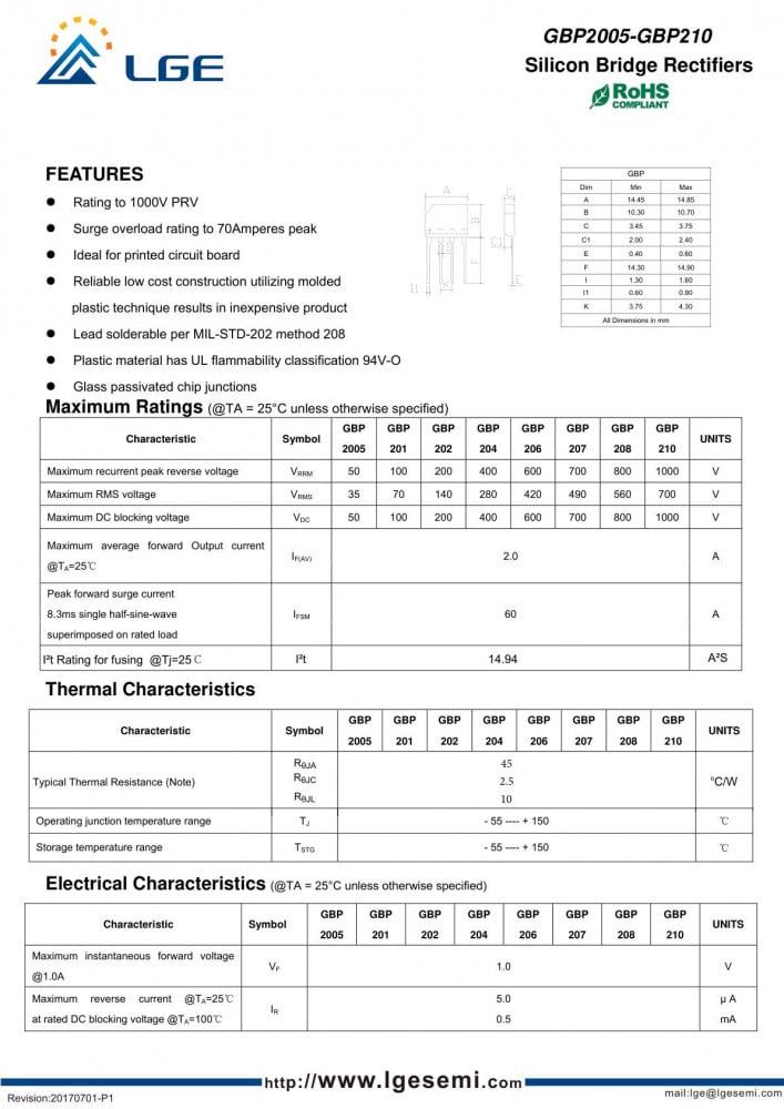 LGE GBP210 datasheet page 1