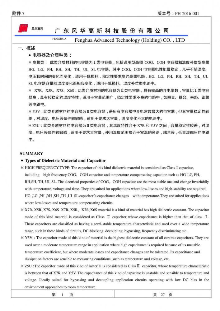 FH MLCC datasheet page 1