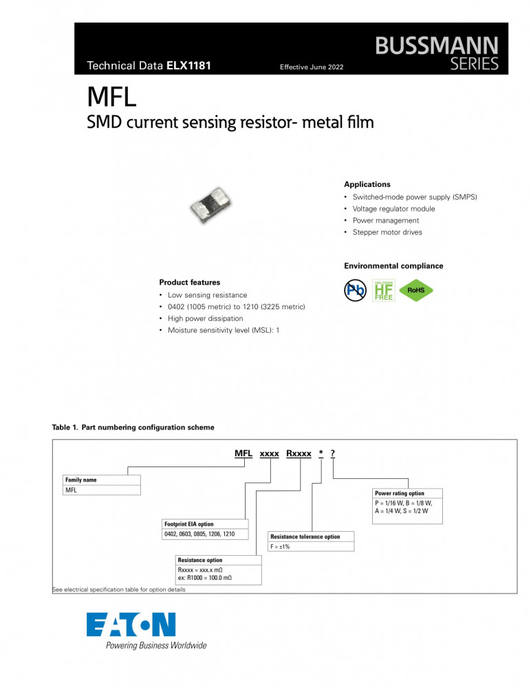 EATON MFL series datasheet page 1