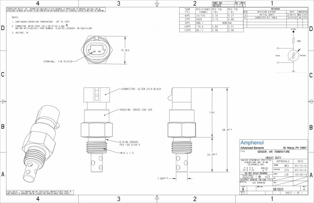 Amphenol GE-1203 technical document preview