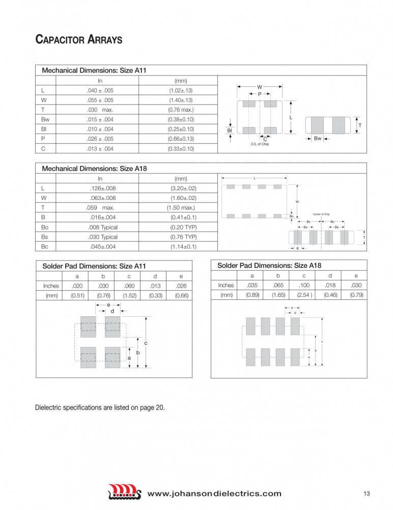 Johanson Dielectrics capacitor array datasheet page 2