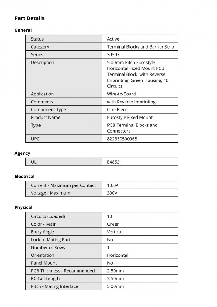 Product drawing page 2 for MOLEX 395937110