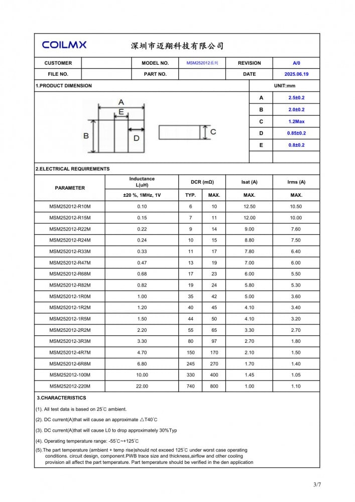 MSM252012-2R2M datasheet page 3
