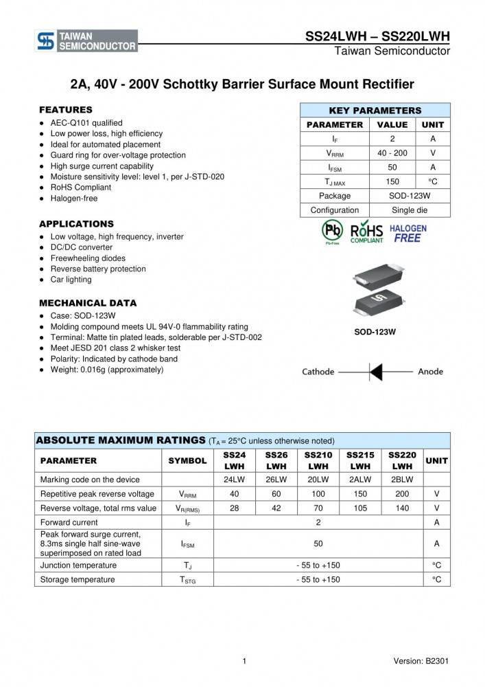 SS26LWH technical documentation page 1