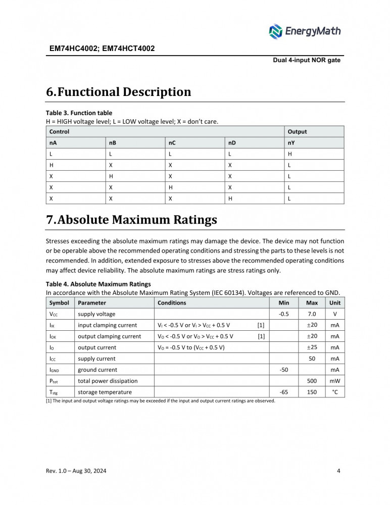 EM74HC4002PW datasheet page 4