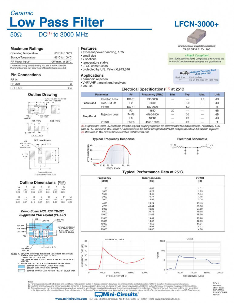 Mini-Circuits LFCN-3000+ technical document preview