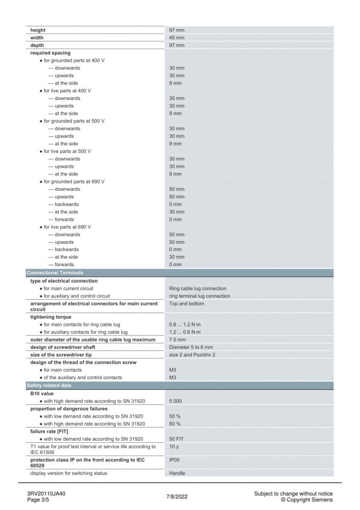 3RV20110JA40 technical document page 3