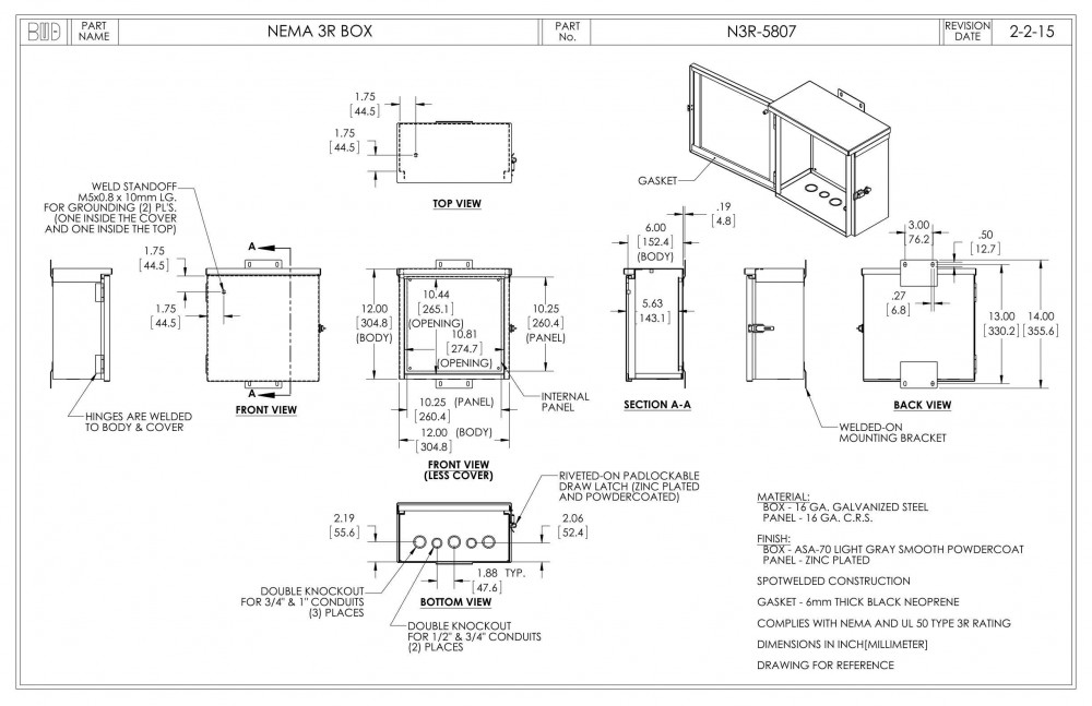 N3R-5807 Bud Industries enclosure product drawing