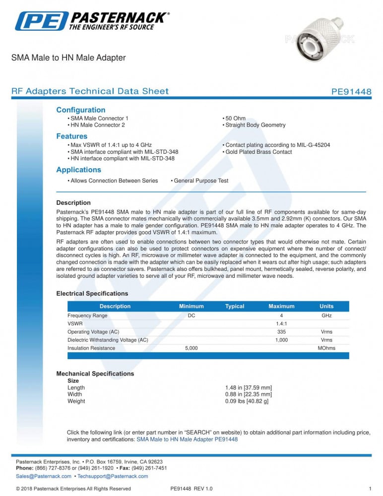 PE91448 technical document page 1