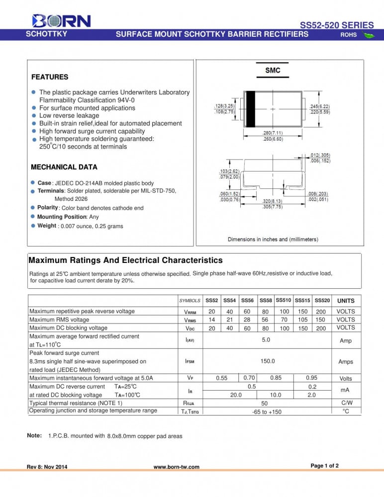 SS510SMC datasheet page 1