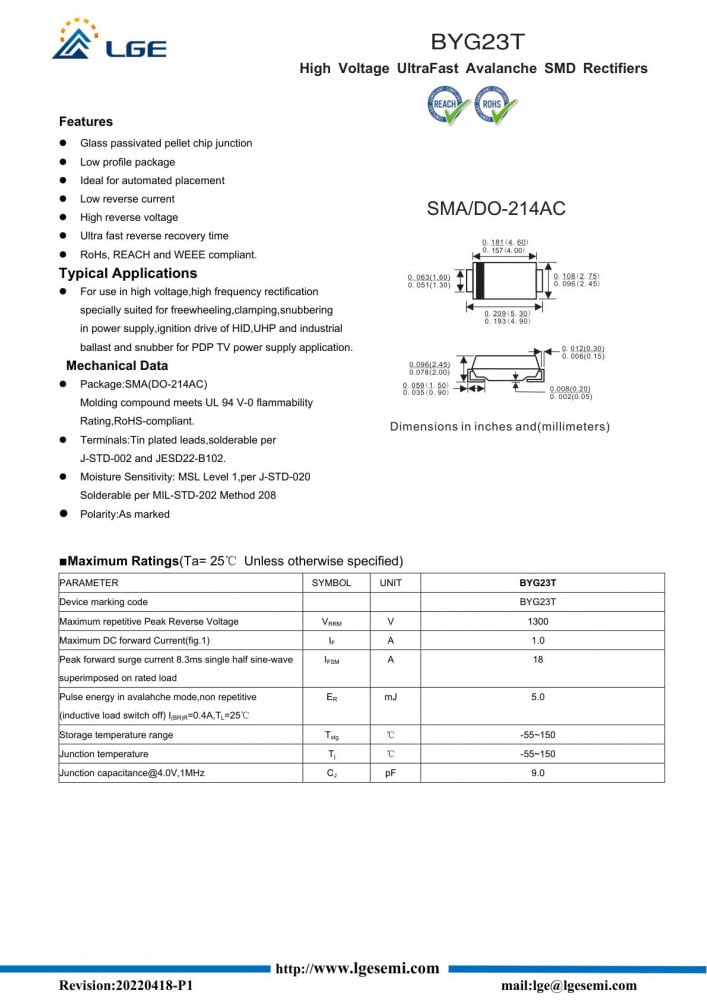 BYG23T datasheet page 1